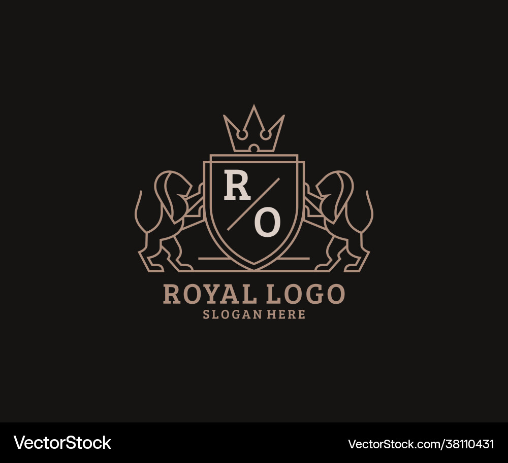 Initial ro letter lion royal luxury logo template Vector Image