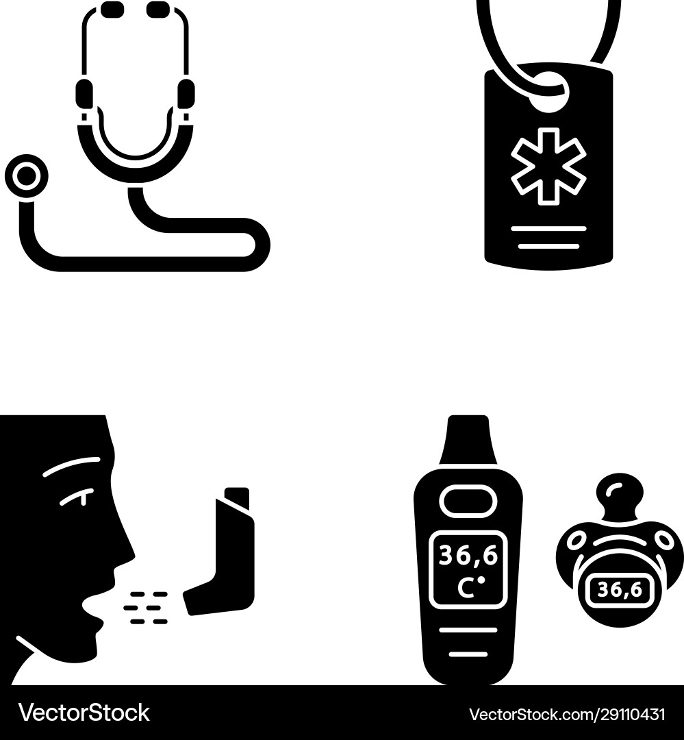Medical devices glyph icons set Royalty Free Vector Image