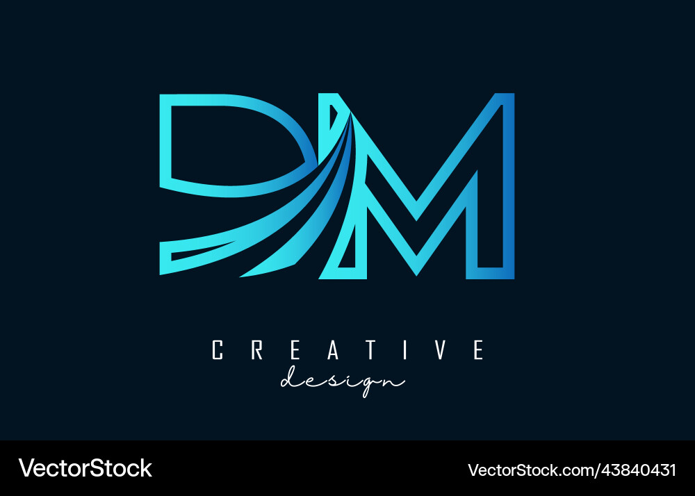 Outline blue letters dm d m logo with leading Vector Image