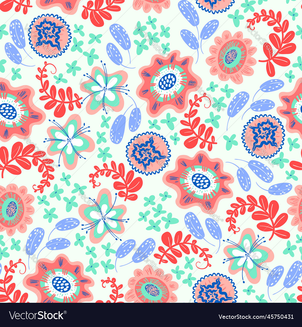 Pattern with abstract flowers in pink color Vector Image