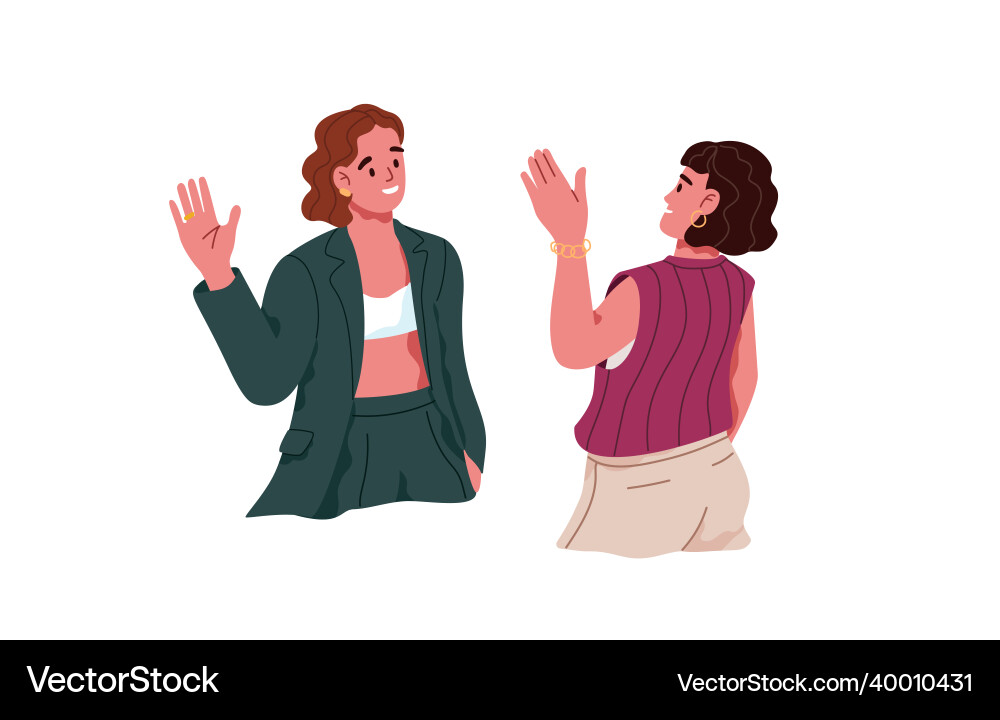 People gesturing hi saying hello two women Vector Image
