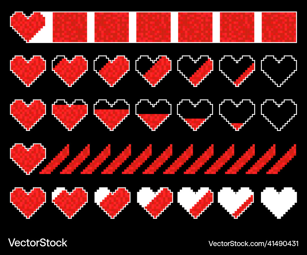Pixel health bar 8 bit retro game a set Royalty Free Vector