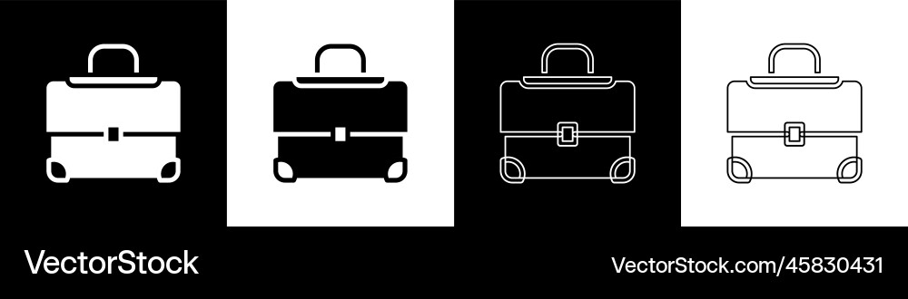 Set briefcase icon isolated on black and white Vector Image