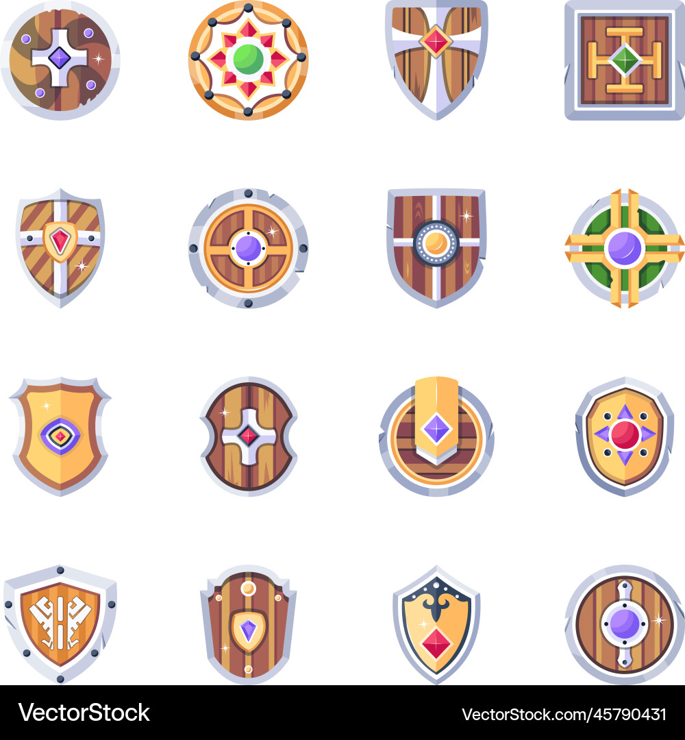 Set of old shields flat icons Royalty Free Vector Image