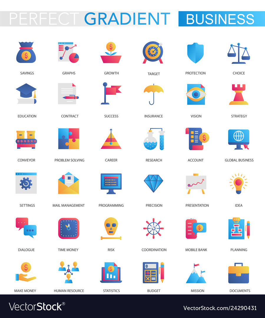 Set trendy flat gradient business Royalty Free Vector Image Set trendy flat gradient business Royalty Free Vector Image