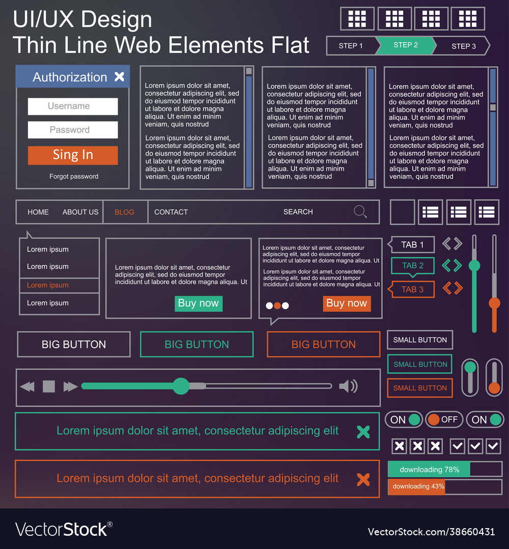 Ui ux kit for mobile applications and web Vector Image