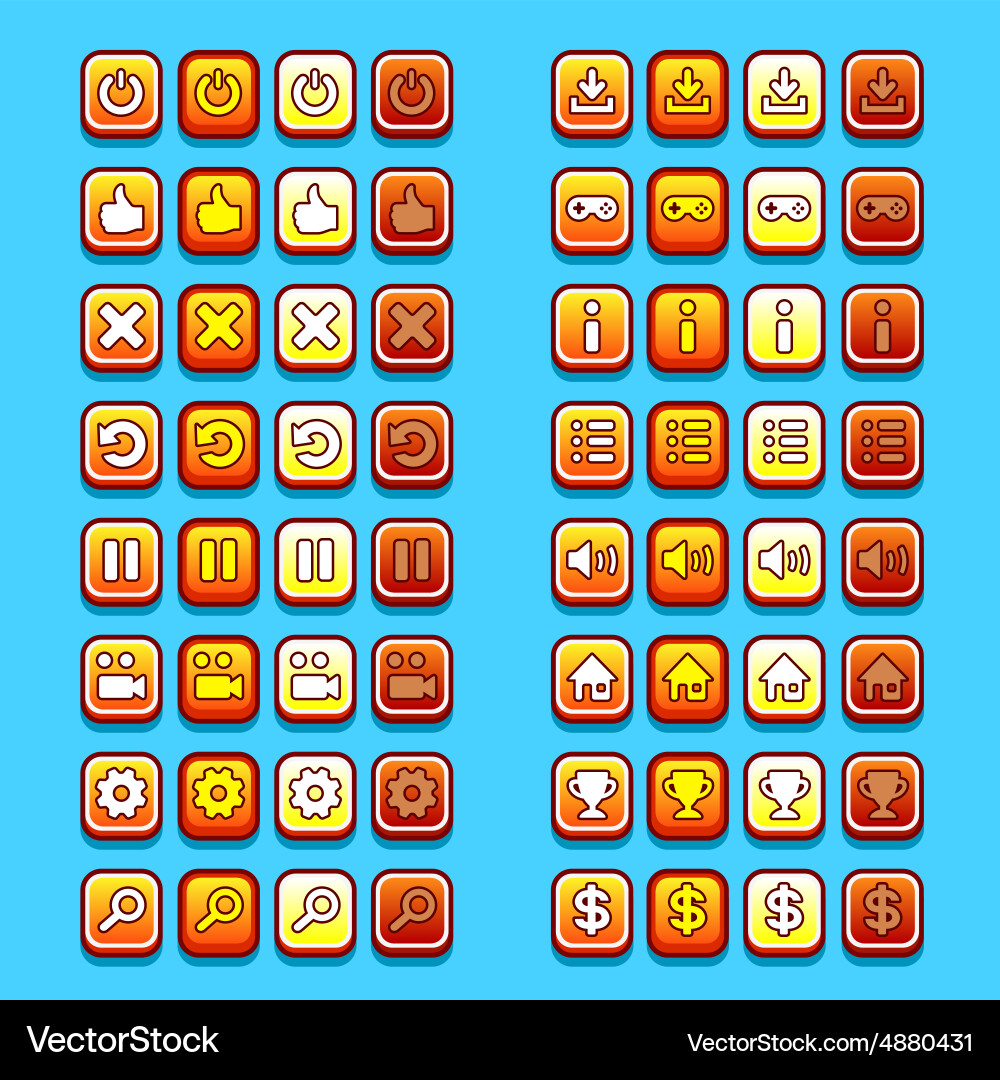 Yellow game icons buttons interface ui Royalty Free Vector