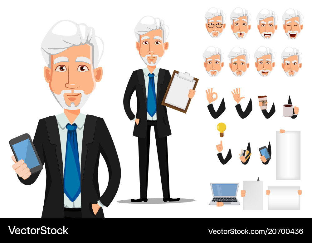 Businessman cartoon character creation set Vector Image