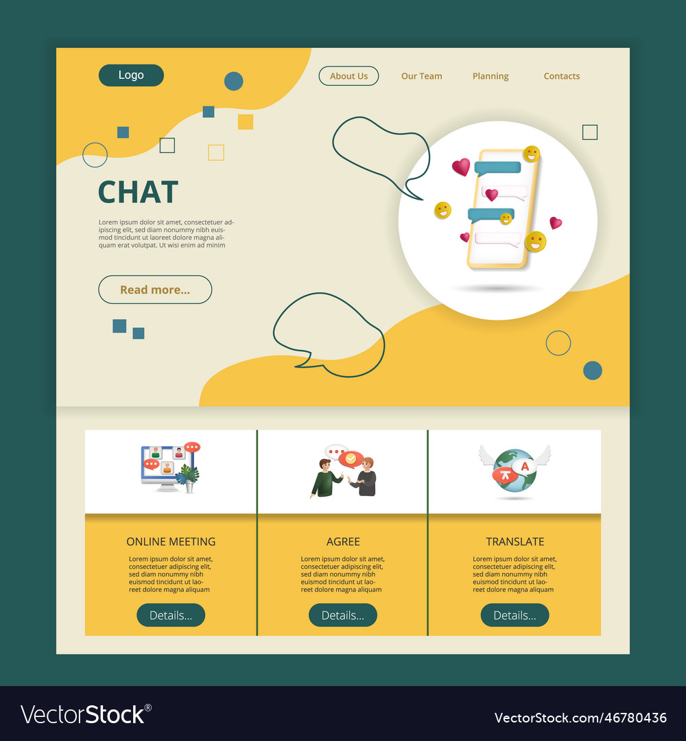 Chat flat landing page website template online Vector Image