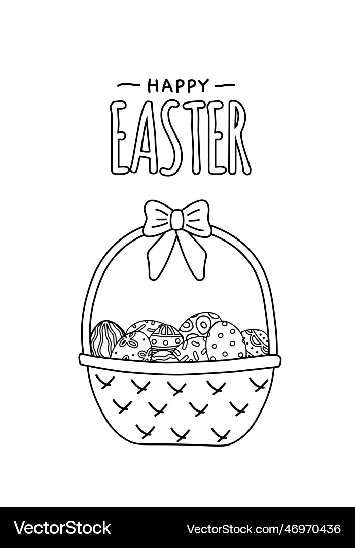 Easter basket with eggs and bow coloring page Vector Image
