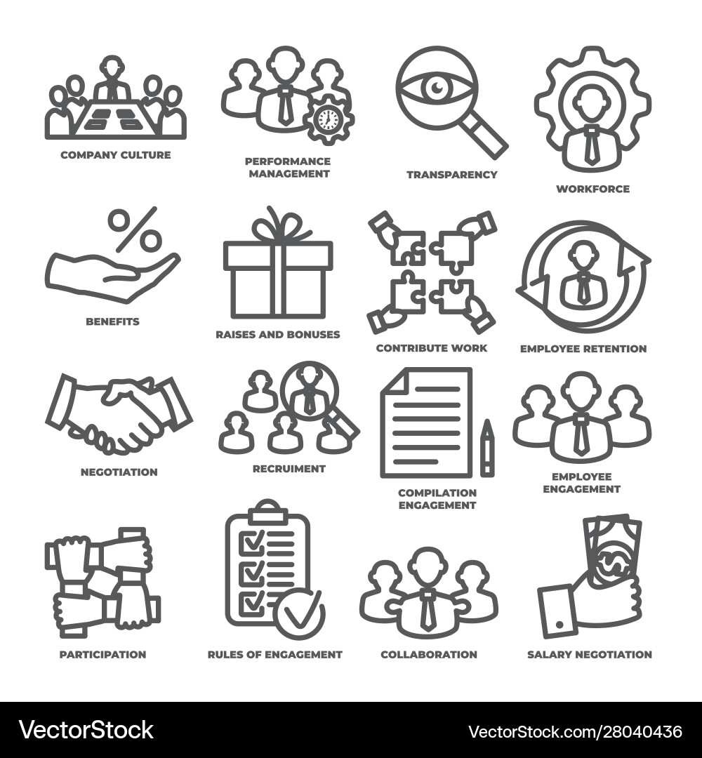 Engagement line icons set on white background Vector Image