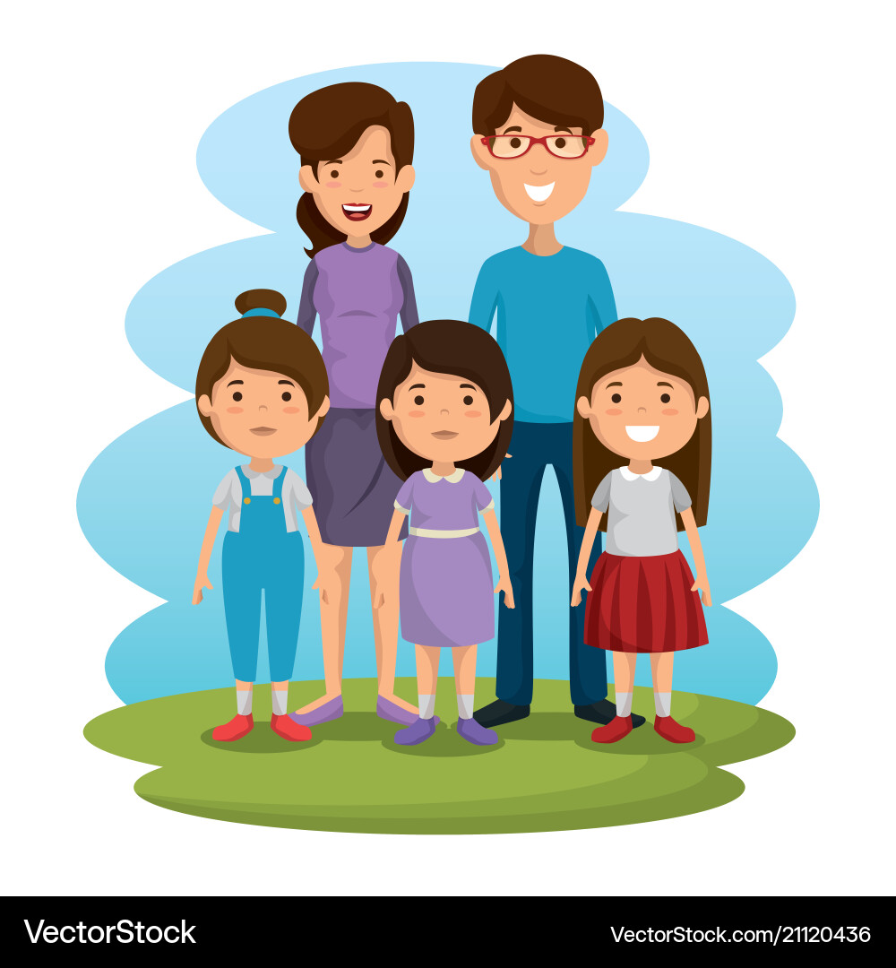 Parents with kids avatars characters Royalty Free Vector