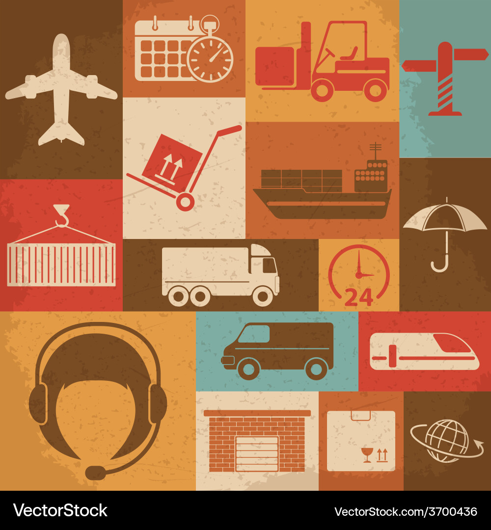 Shipping and logistics retro icons Royalty Free Vector Image