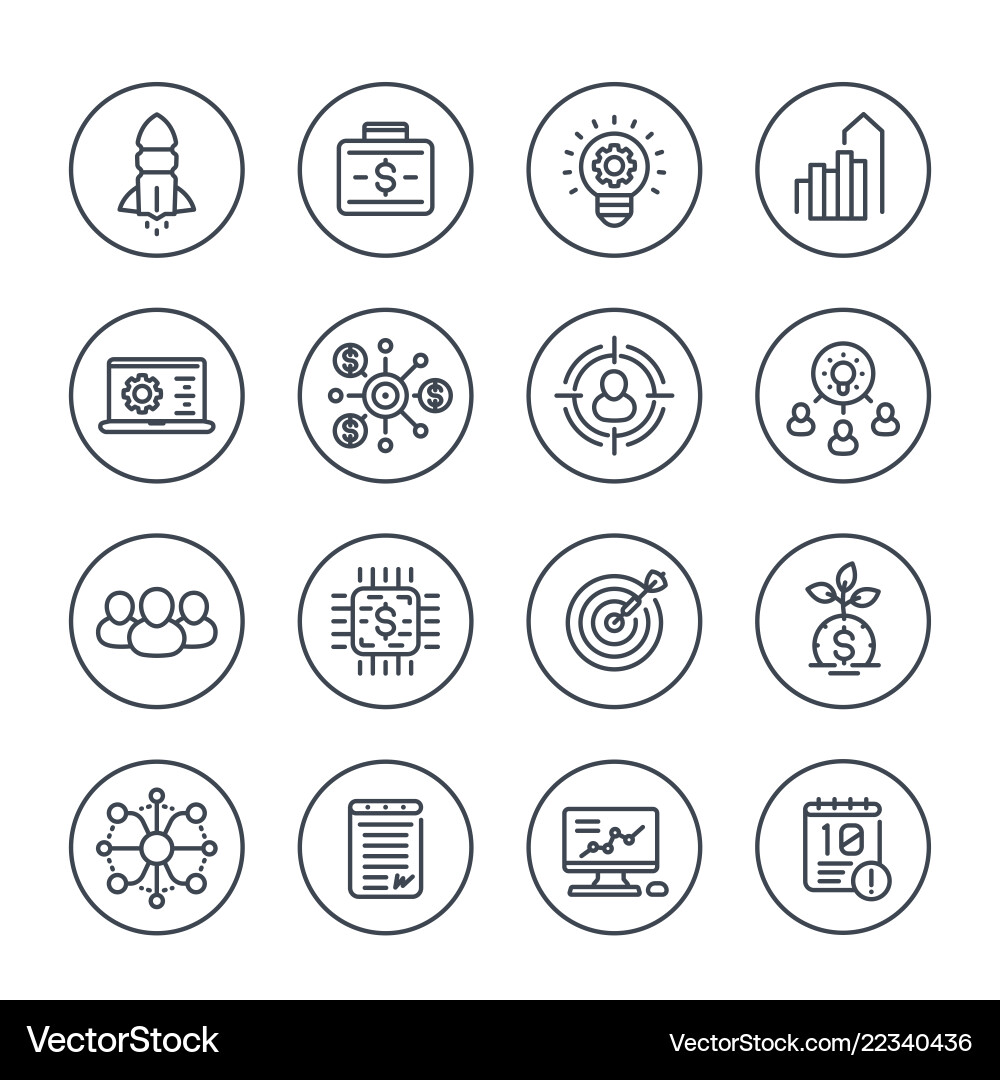 Startup line icons product launch project funding Vector Image