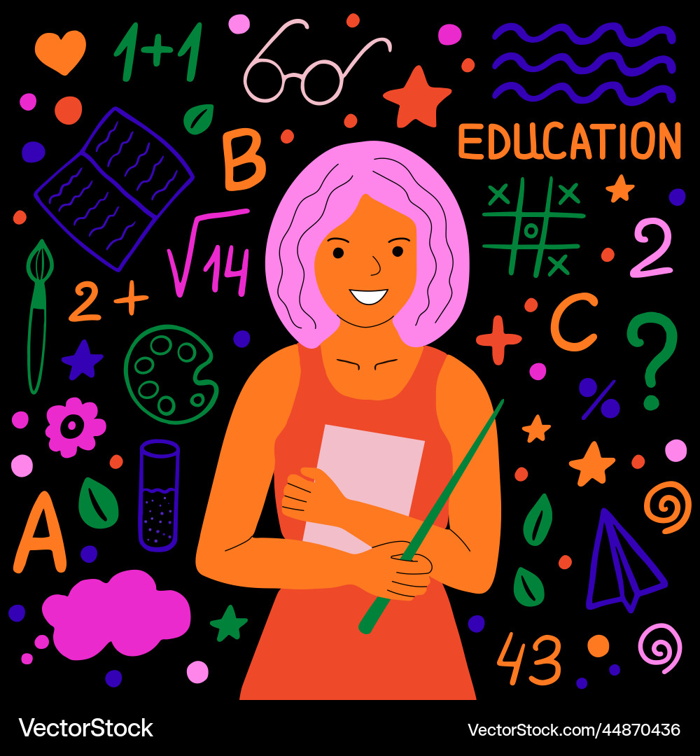 Teacher and school supplies doodle Royalty Free Vector Image