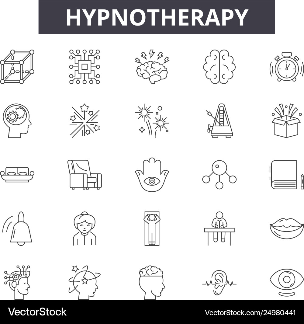 Hypnotherapy line icons signs set Royalty Free Vector Image