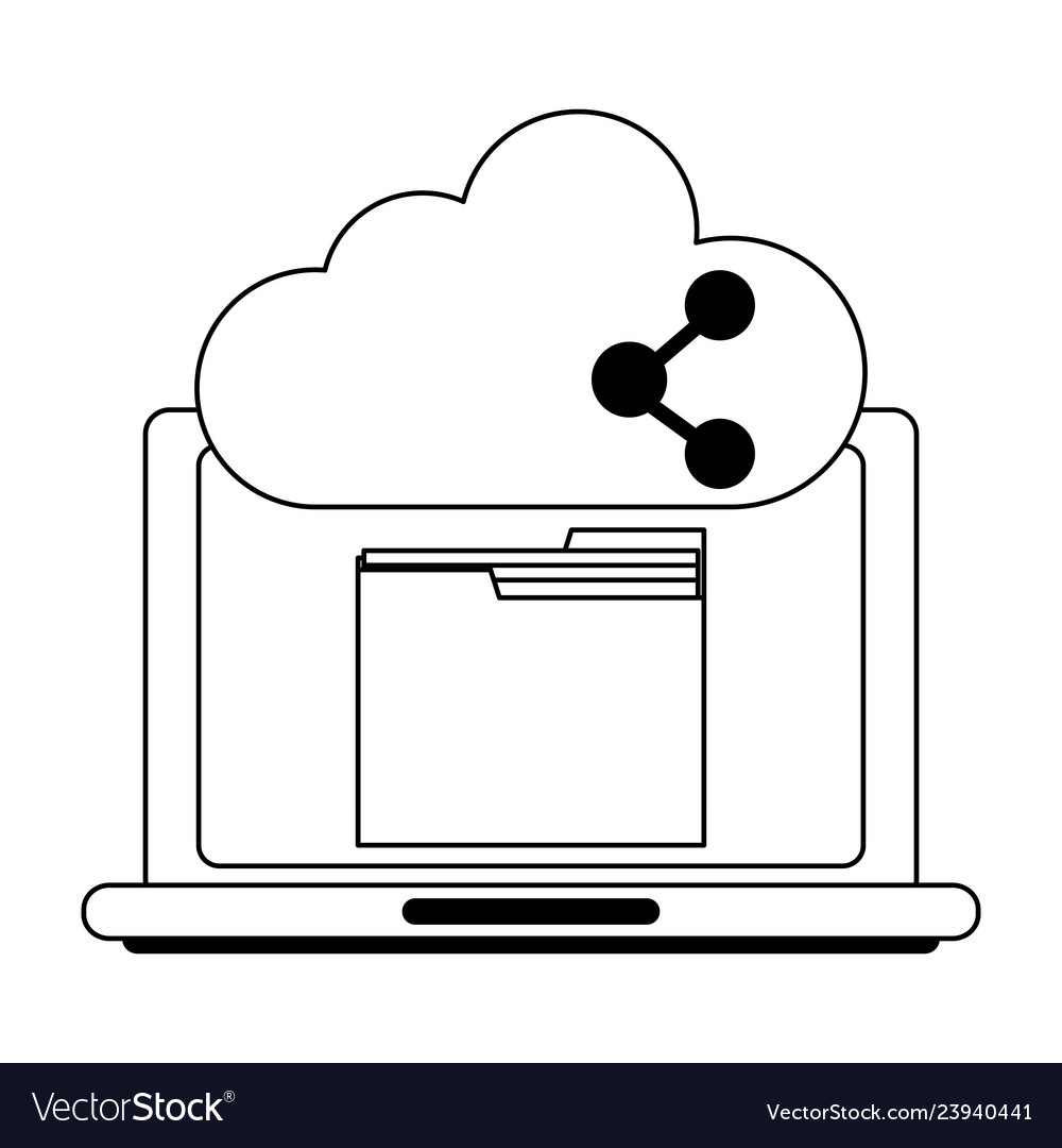 Laptop with folder and cloud computing in black Vector Image