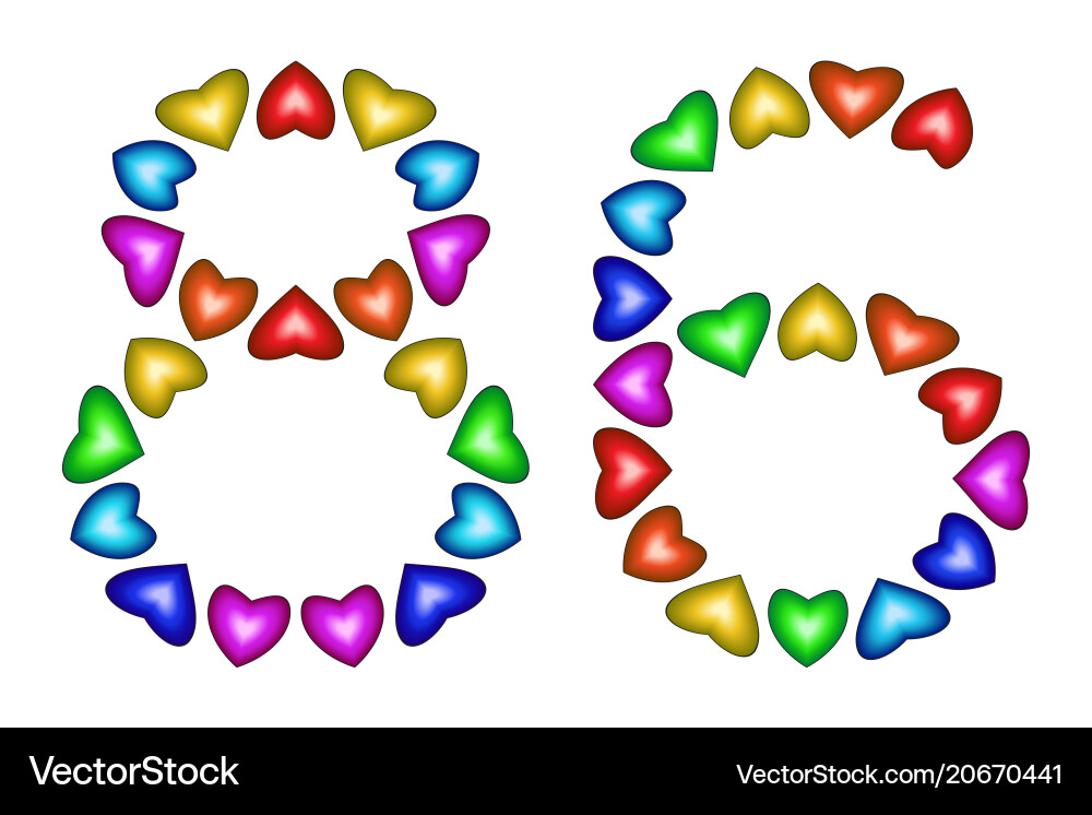 Number 86 eighty six colorful hearts on white Vector Image