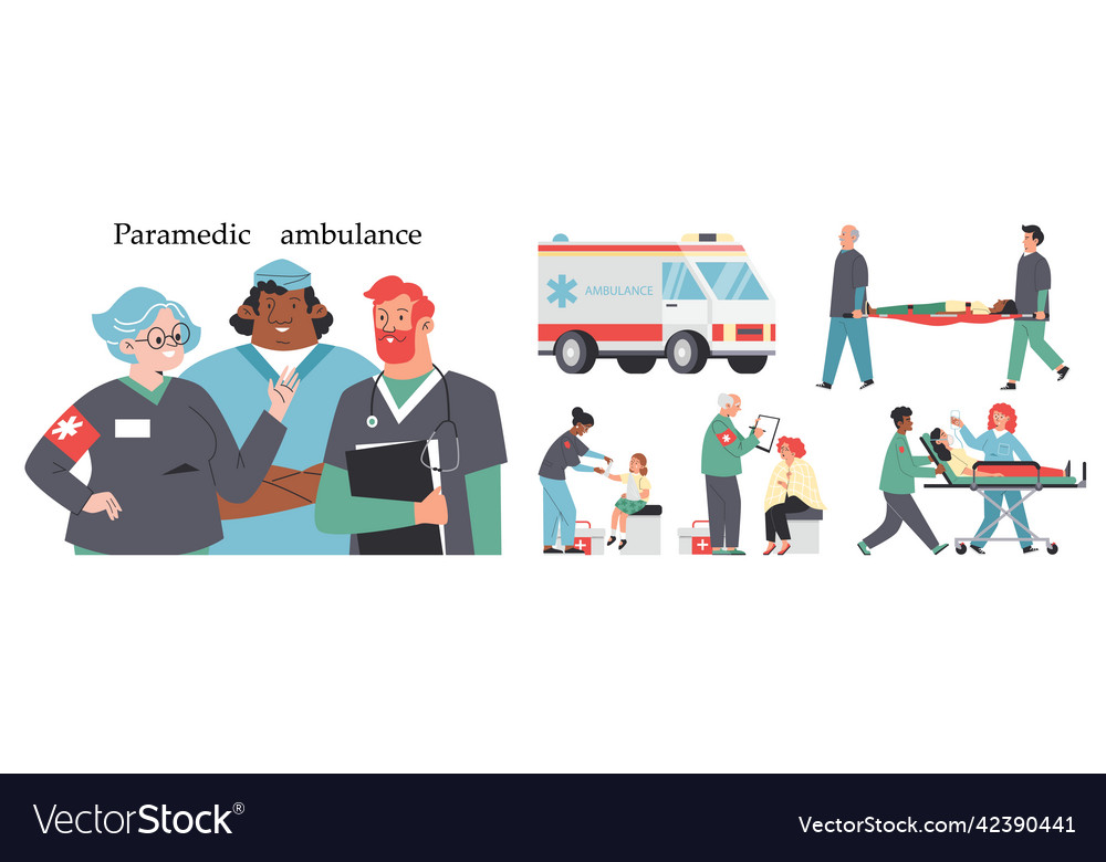 Paramedic ambulance emergency medical set flat Vector Image