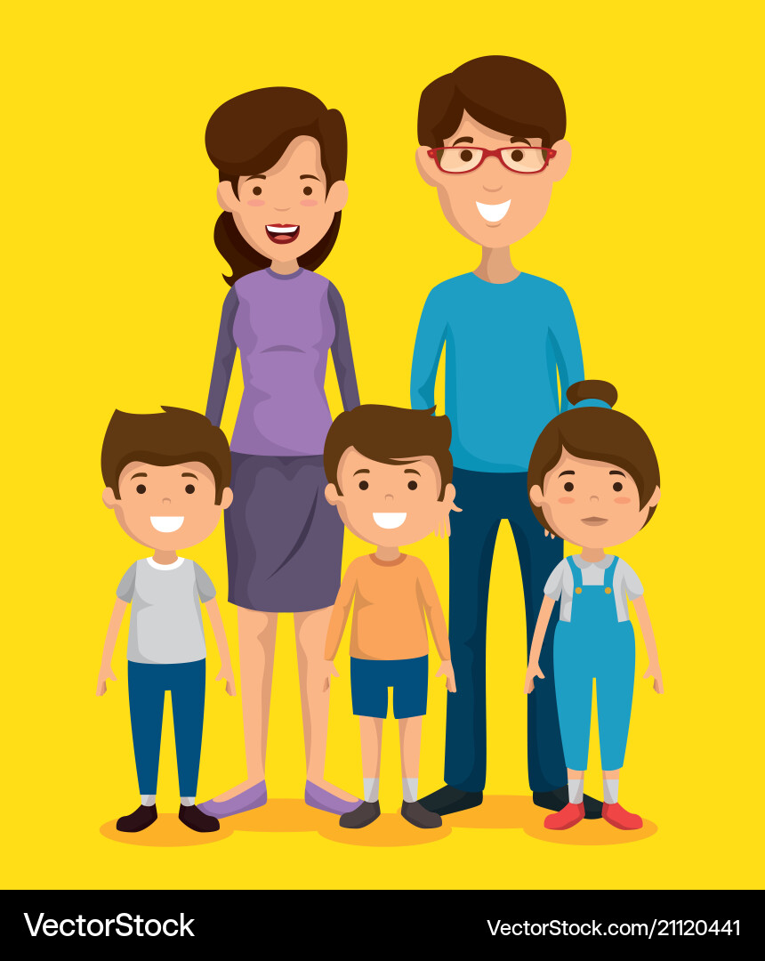 Parents with kids avatars characters Royalty Free Vector
