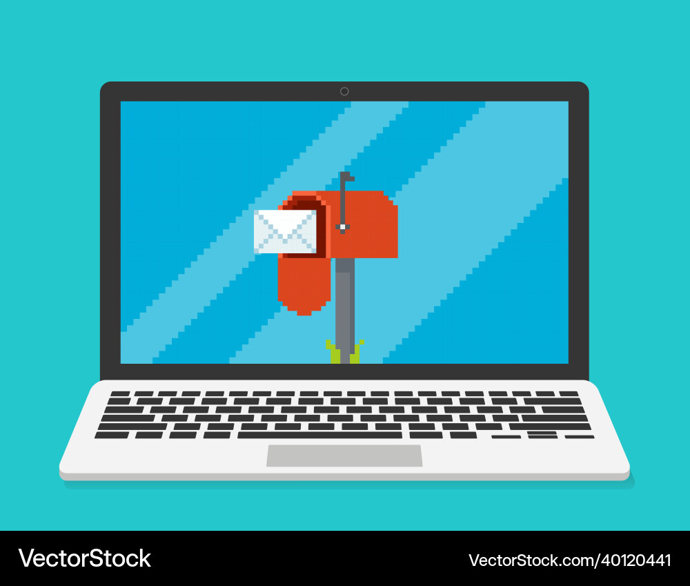 Pixel art of laptop with mailbox app Royalty Free Vector