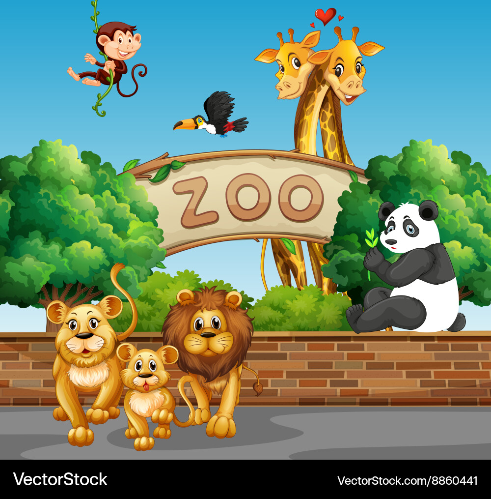 Scene with wild animals at zoo Royalty Free Vector Image