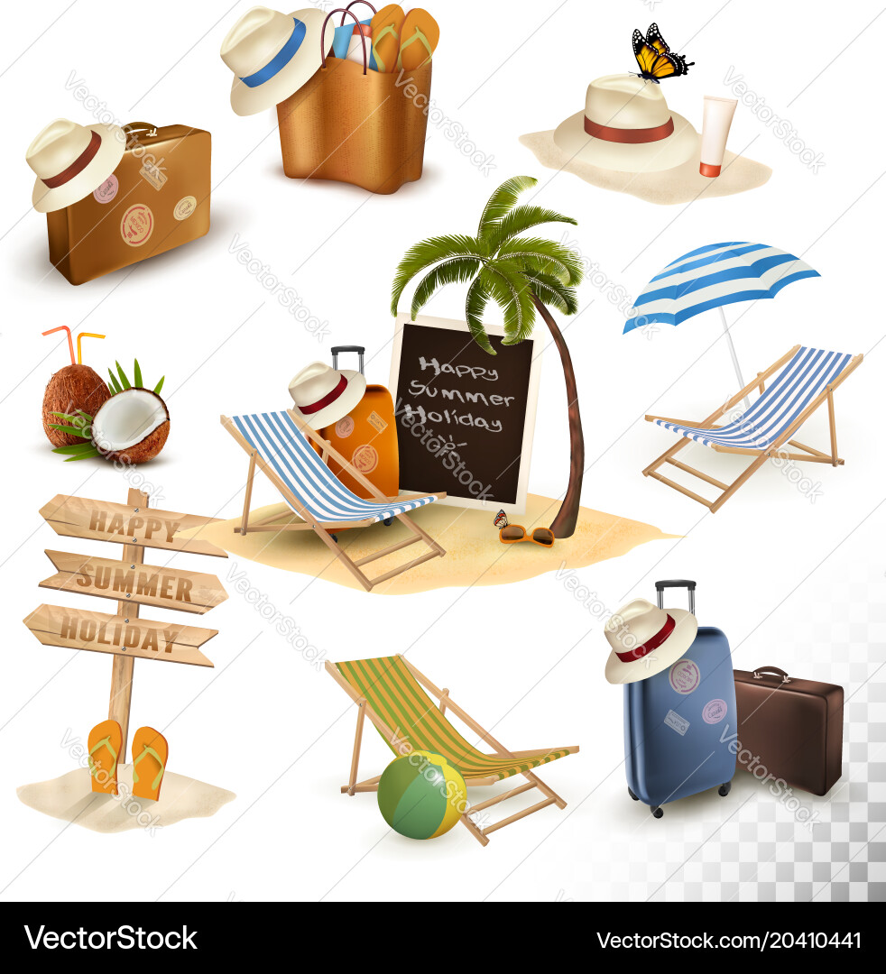 Set of vacation related icons Royalty Free Vector Image