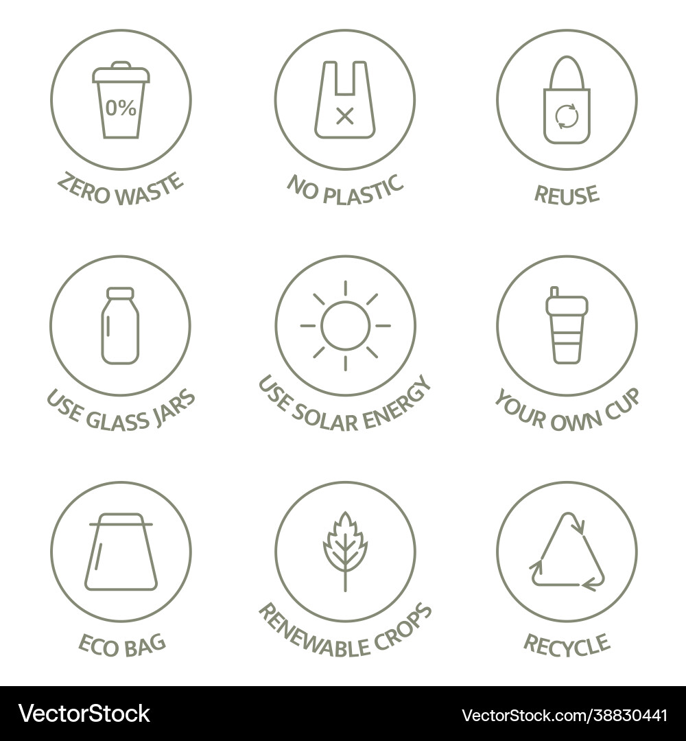 Zero waste line icons set recycle reuse reduce Vector Image