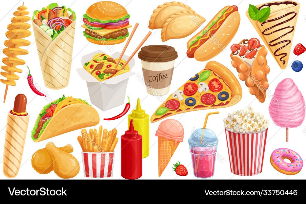 Fast food outline drawn icon Royalty Free Vector Image