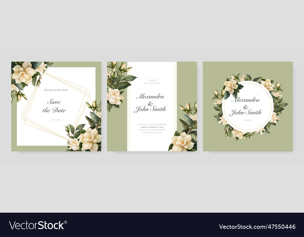 Green watercolor wedding set of card Royalty Free Vector