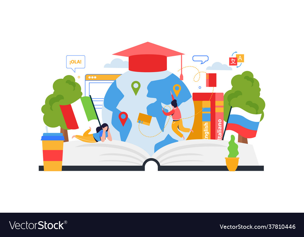 Language school flat composition Royalty Free Vector Image