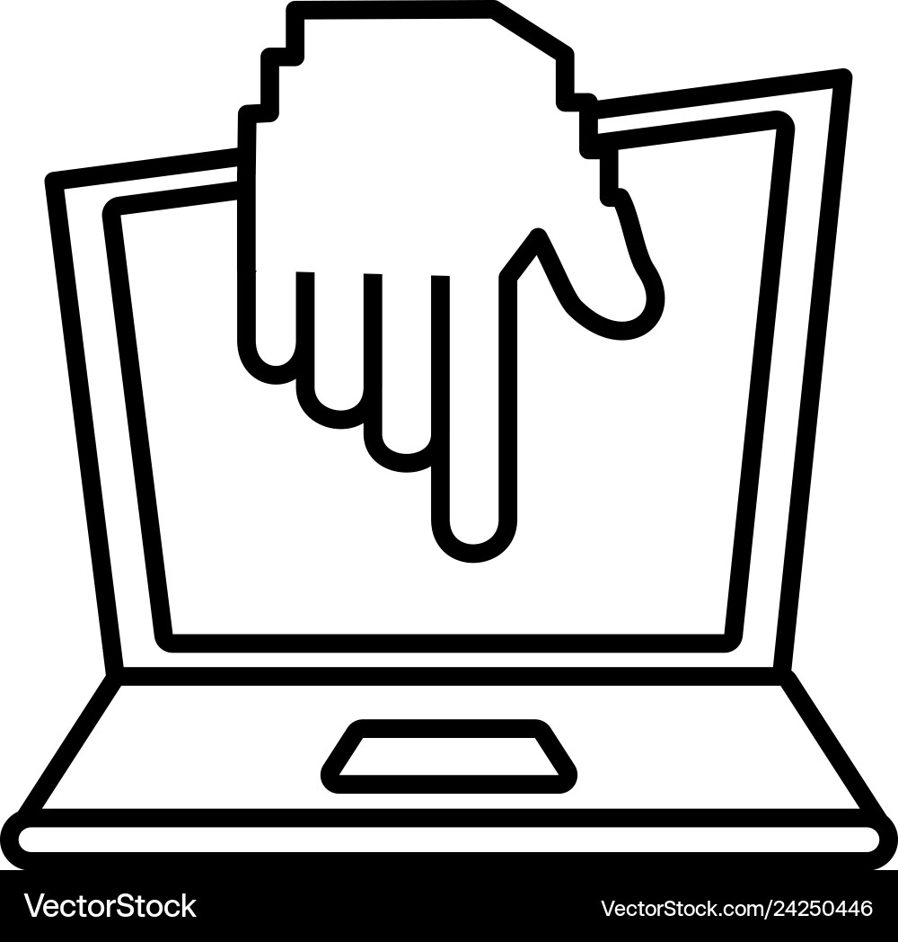 Laptop computer with hand touching Royalty Free Vector Image