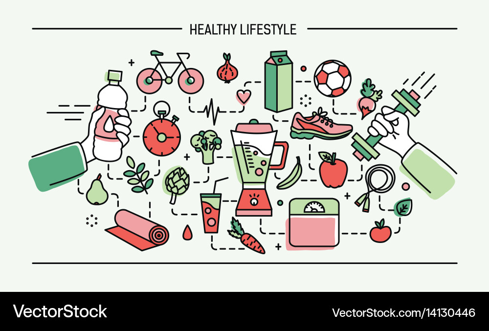 Line art flat colorful healthy Royalty Free Vector Image