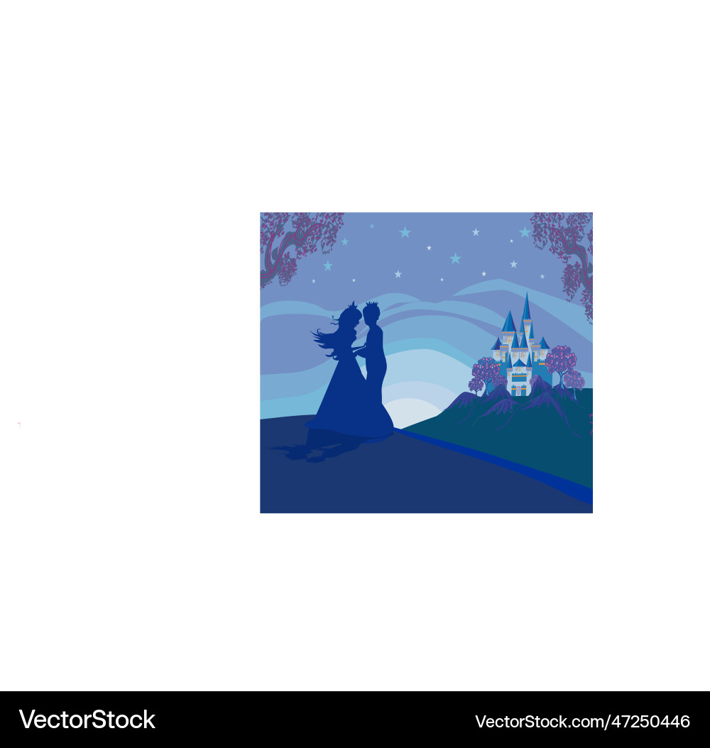 Magic castle and princess with prince Royalty Free Vector