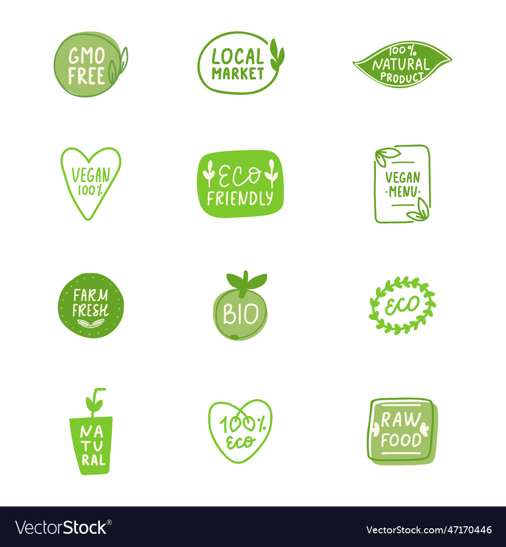 Non gmo labels organic cosmetic gmo free icons Vector Image
