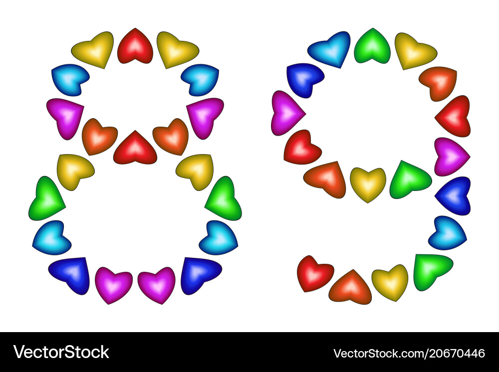 Number 89 eighty nine colorful hearts on white Vector Image