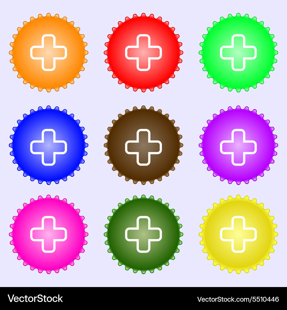 Plus icon sign a set of nine different colored Vector Image