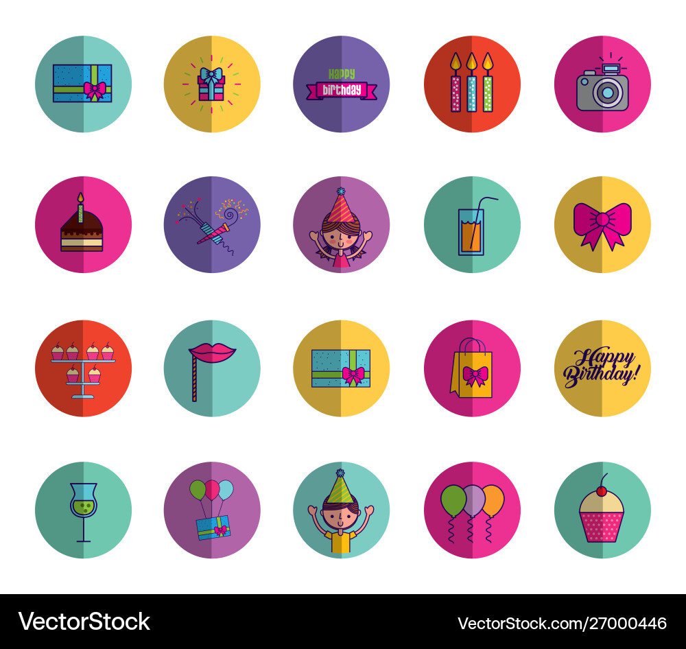 Set birthday celebration icons Royalty Free Vector Image