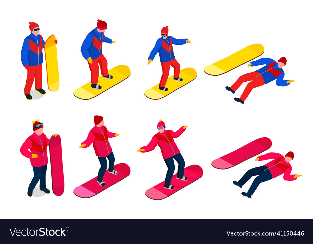 Snowboarding isometric set Royalty Free Vector Image