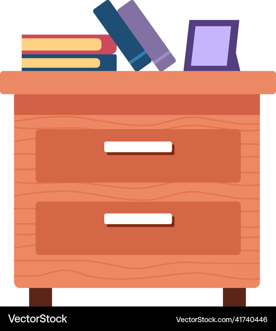 Wooden bedside table with two drawers and bunch Vector Image