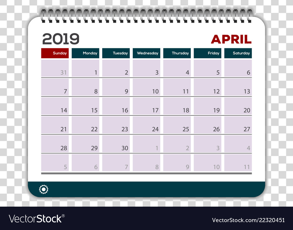 April 2019 calendar planner design template Vector Image