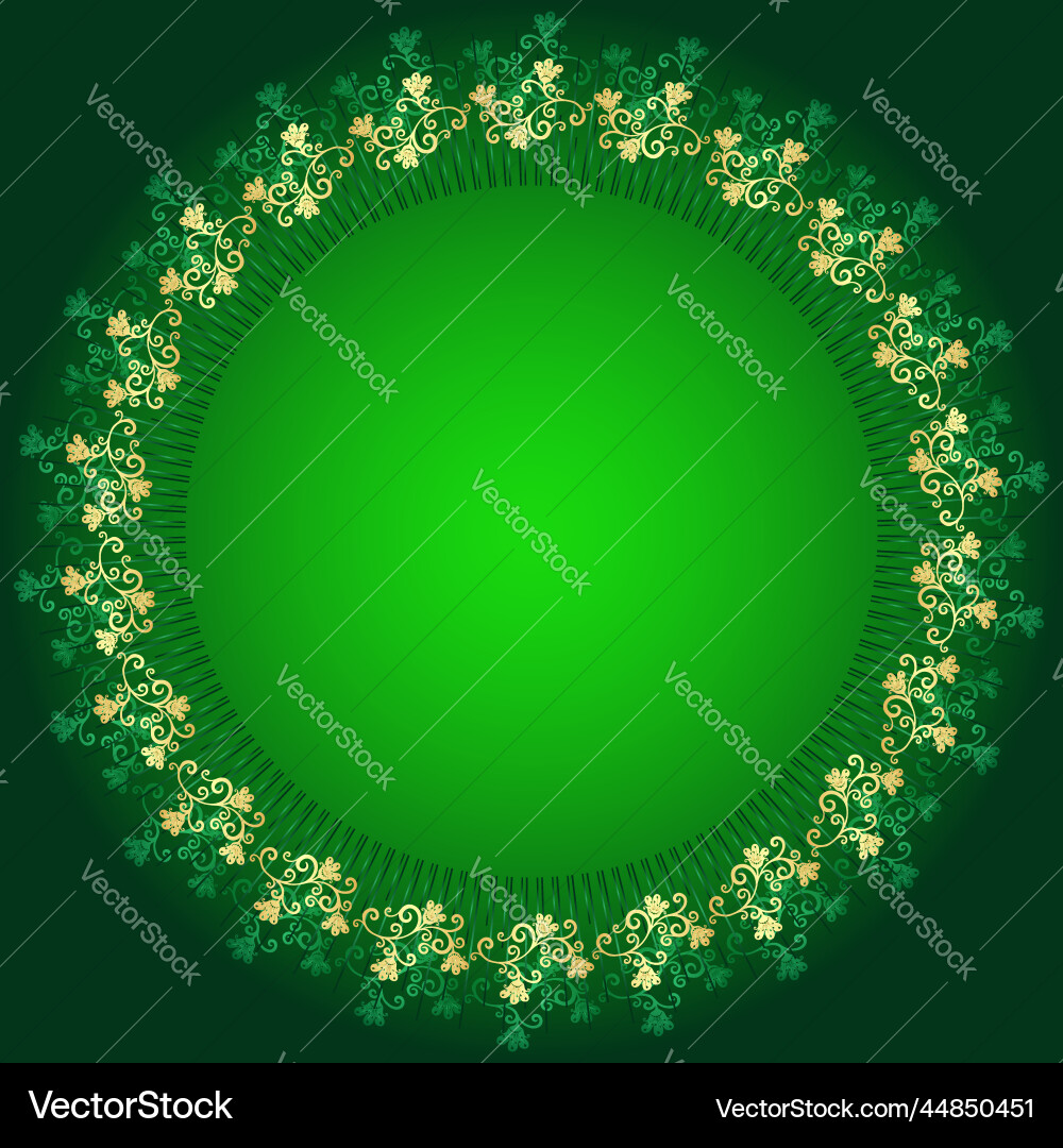 Bright green frame with golden flowers Royalty Free Vector