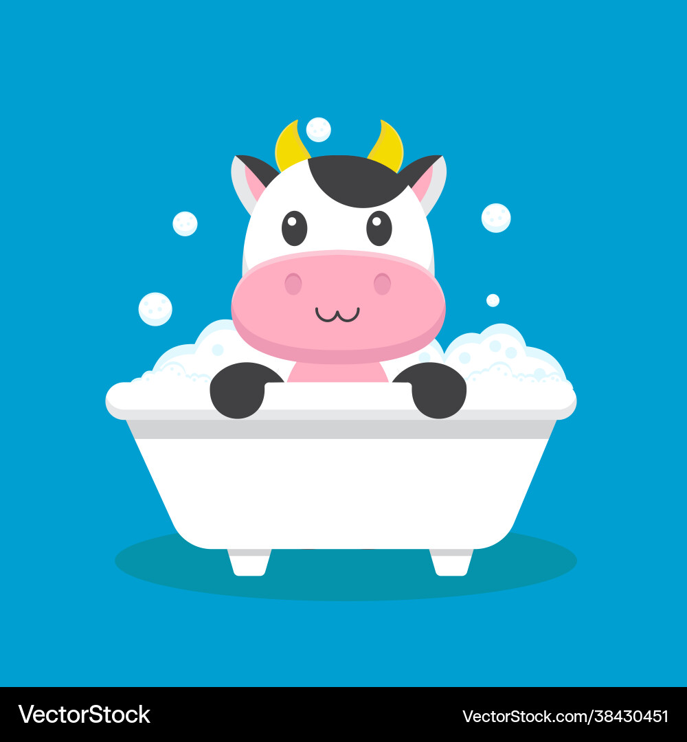 Cute cow take bath cartoon character Royalty Free Vector