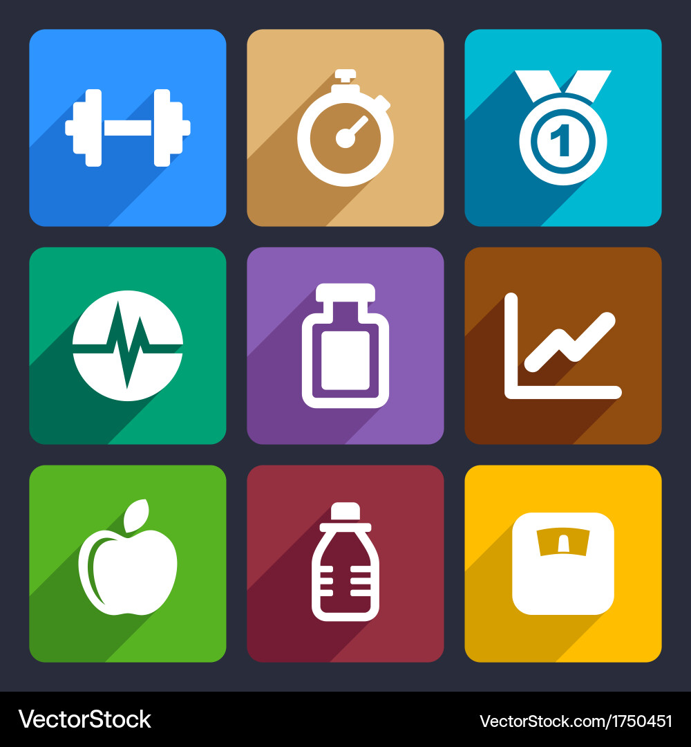 Fitness flat icons set 17 Royalty Free Vector Image