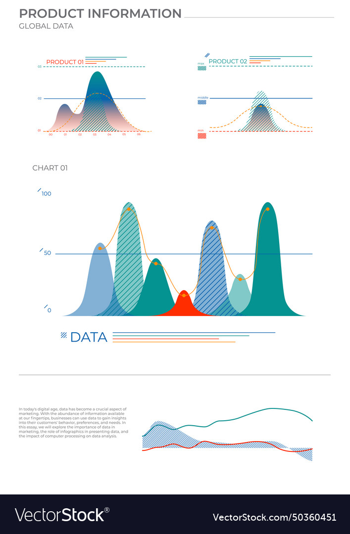 Global data charts in color finance elements Vector Image