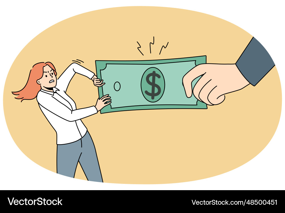 Huge hand taking money from people Royalty Free Vector Image