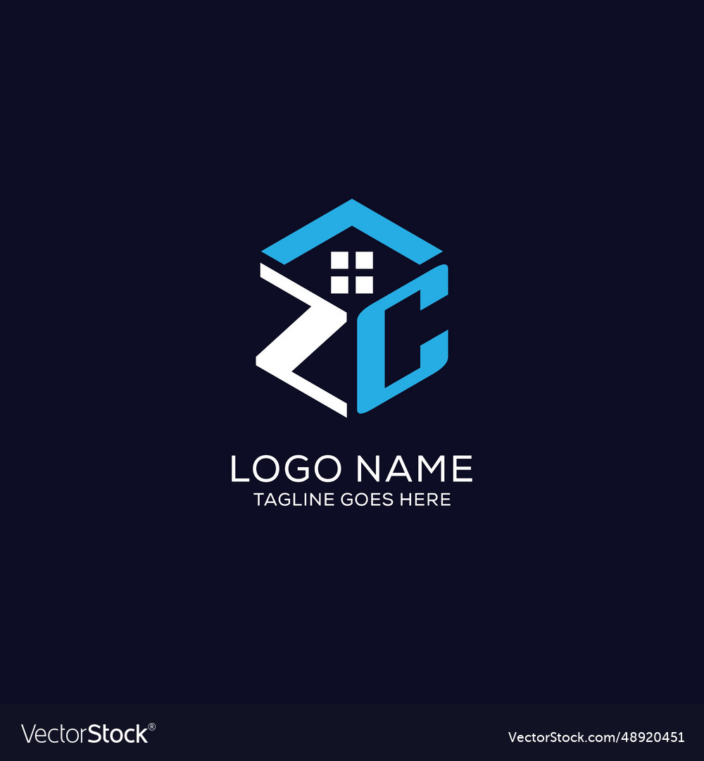 Initial logo zc monogram with abstract house Vector Image