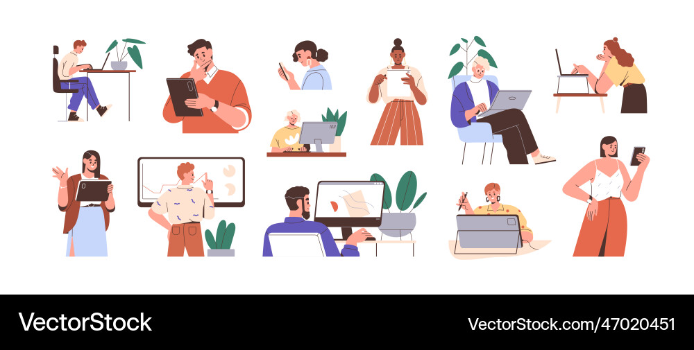 People using gadgets set business men women work Vector Image
