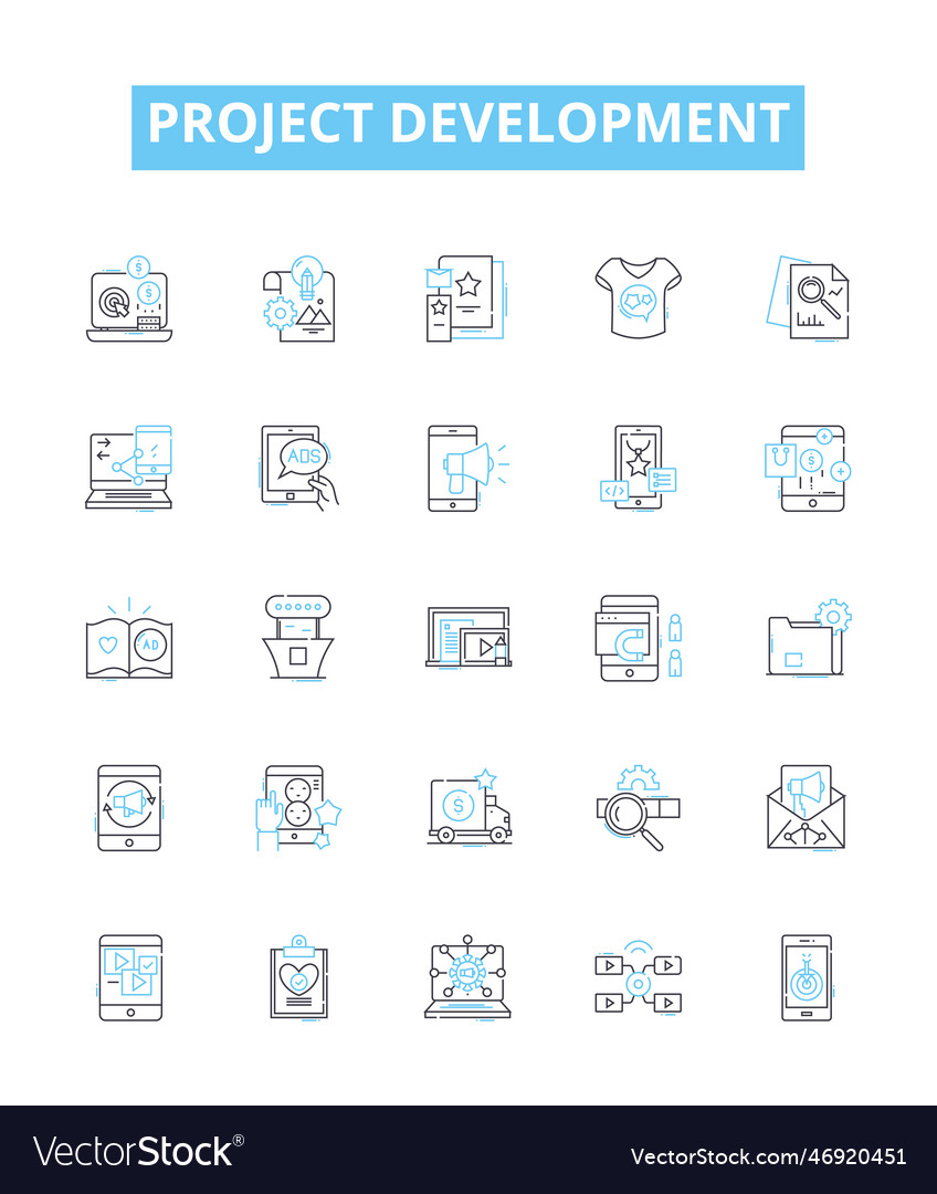 Project development line icons set Royalty Free Vector Image