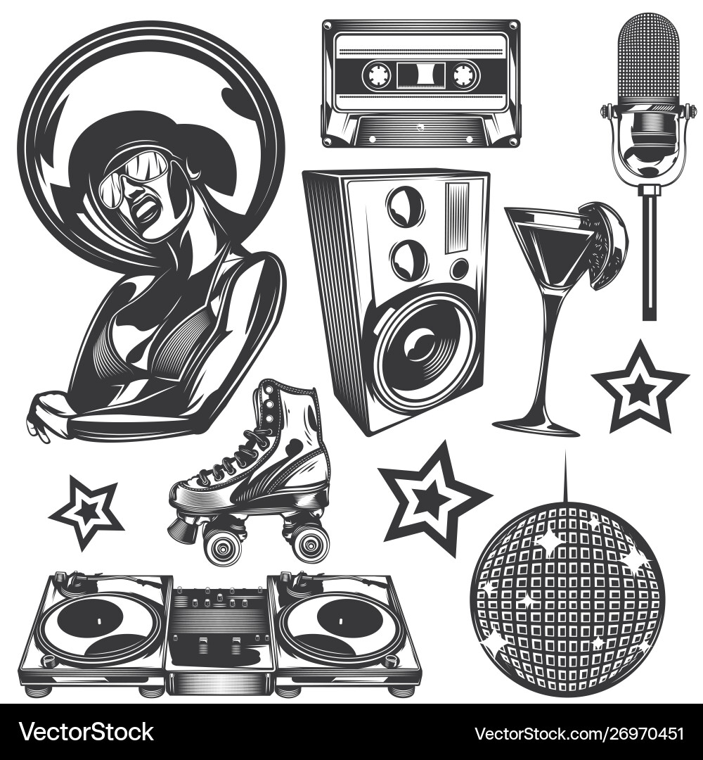 Set disco elements Royalty Free Vector Image - VectorStock